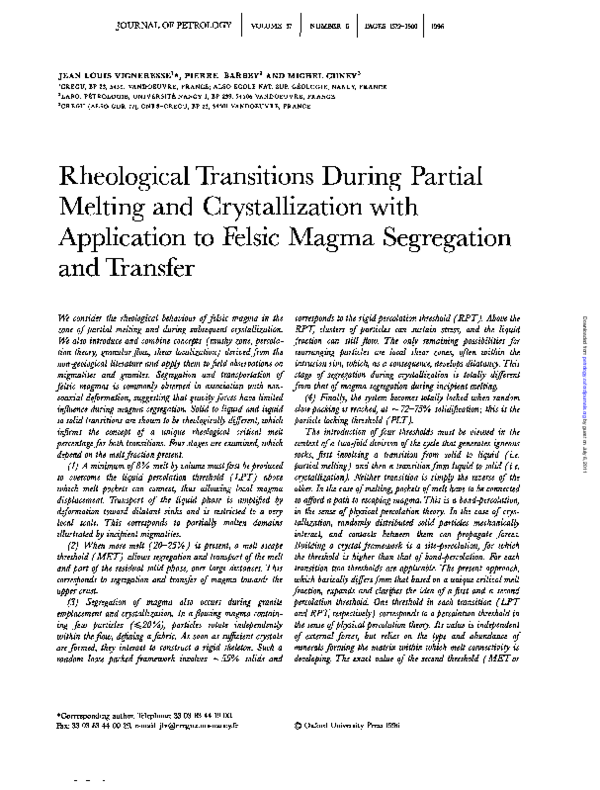 (PDF) Rheological Transitions During Partial Melting and ...