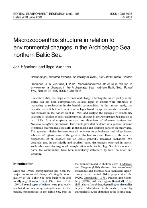 (PDF) Long-term changes in coastal zoobenthos in the northern Baltic ...