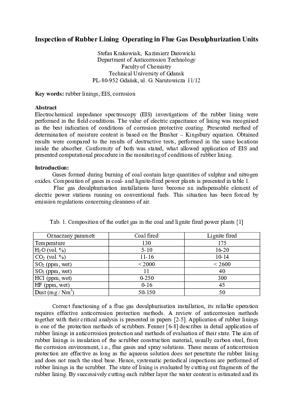 (PDF) Inspection of rubber linings operating in flue gas ...