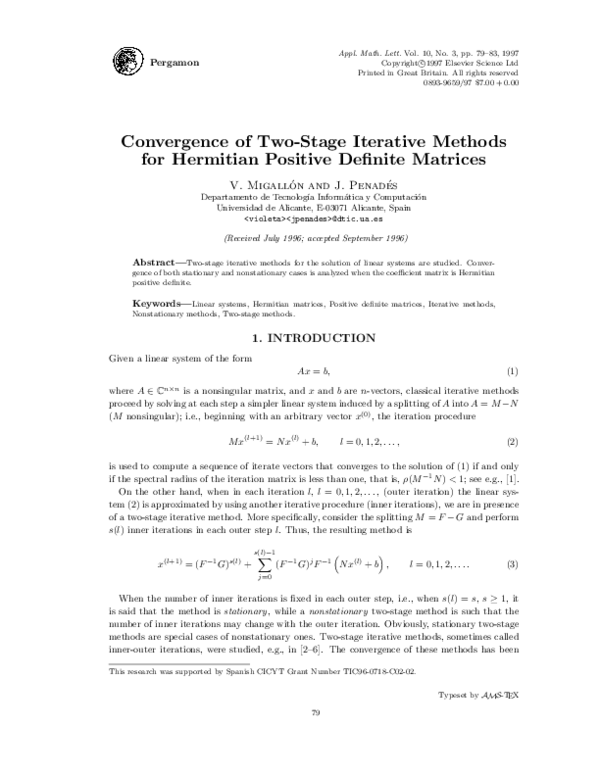 Pdf Convergence Of Two Stage Iterative Methods For Hermitian Positive Definite Matrices