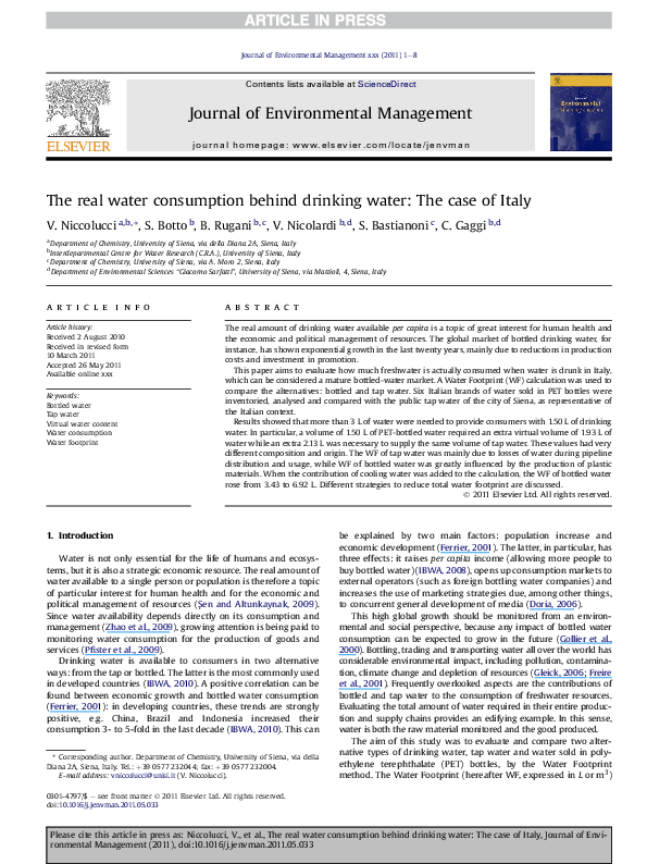 (PDF) The real water consumption behind drinking water: The case of Italy