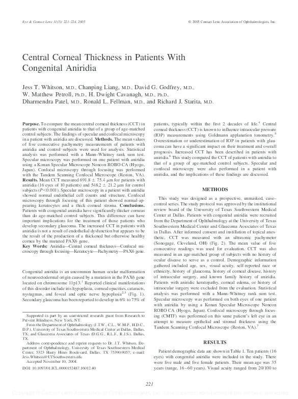 (PDF) Central Corneal Thickness in Patients With Congenital Aniridia ...