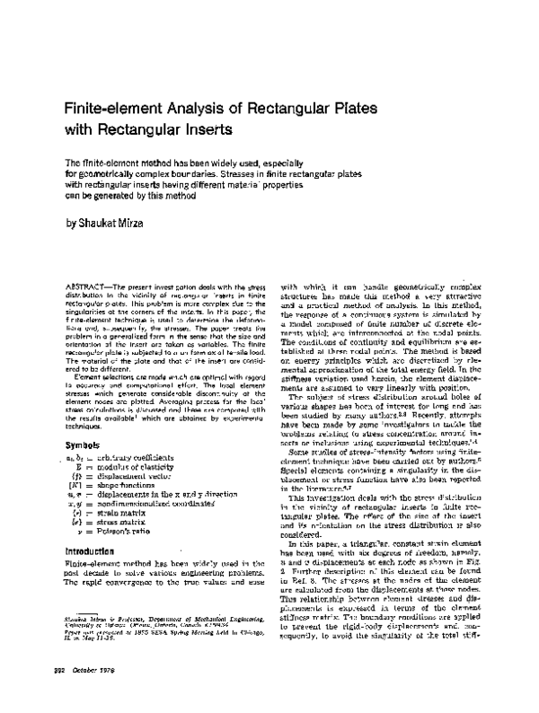 Pdf Finite Element Analysis Of Rectangular Plates With Rectangular Inserts