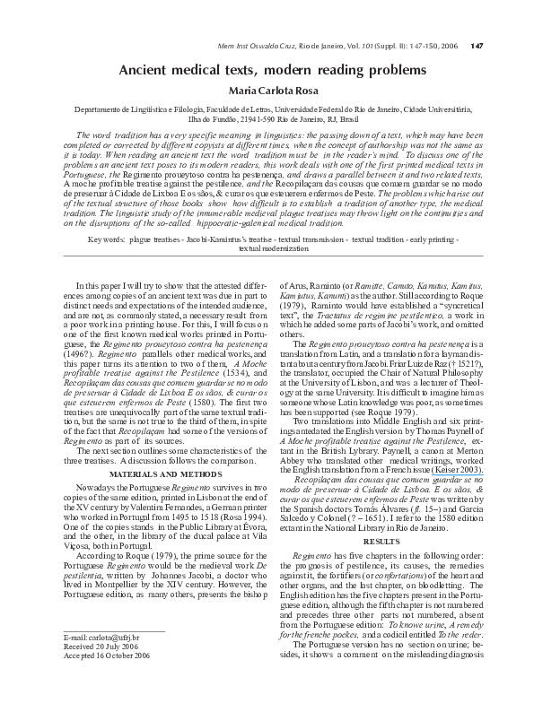 (PDF) Ancient medical texts, modern reading problems