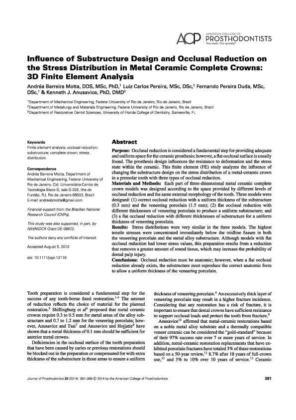 (PDF) Influence of Substructure Design and Occlusal Reduction on the ...