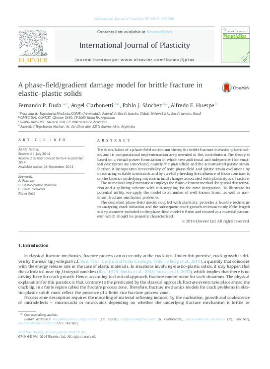 (PDF) A phase-field/gradient damage model for brittle fracture in elastic–plastic solids