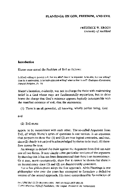 (PDF) Plantinga on God, freedom, and evil