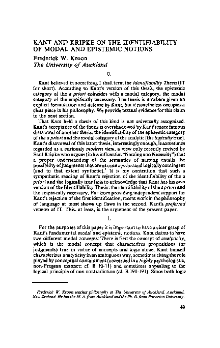 (PDF) Kant and Kripke on the Identifiability of Modal and Epistemic Notions