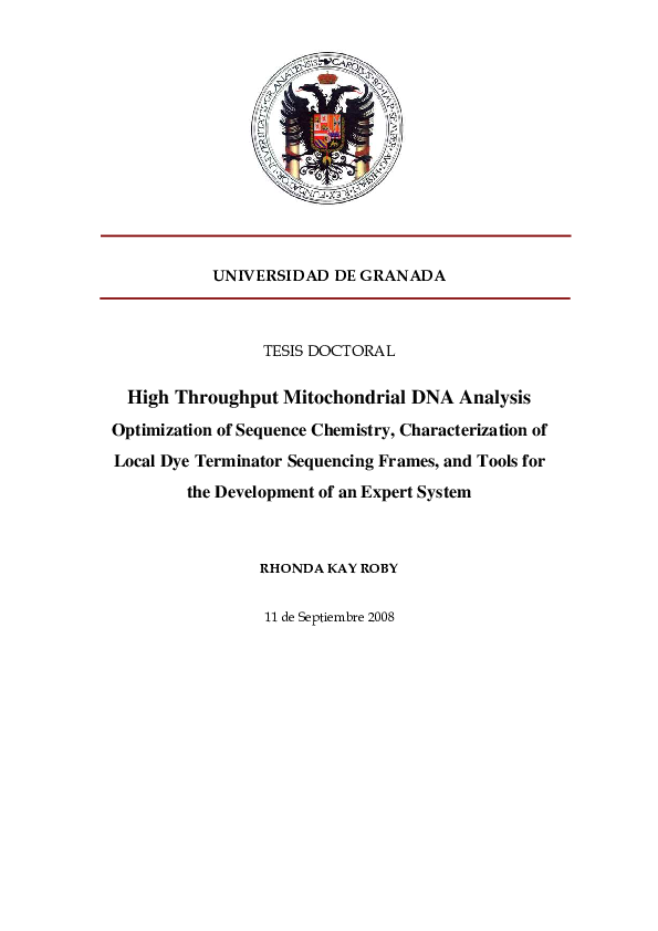 (PDF) High throughput mitochondrial DNA analysis. Optimization of sequence chemistry ...