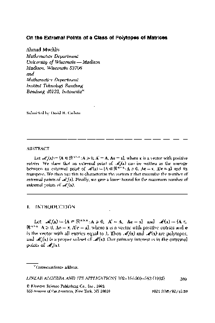 (PDF) On the extremal points of a class of polytopes of matrices ...