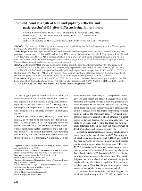 (PDF) Push-out Bond Strength of Resilon/Epiphany Self-etch to ...
