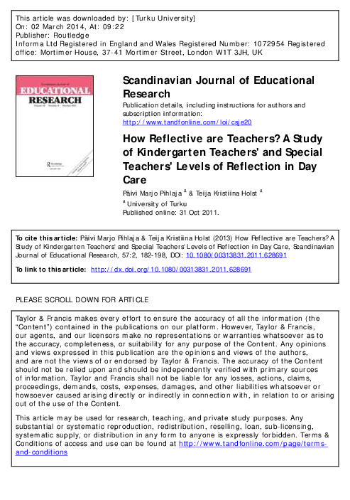 (PDF) How Reflective are Teachers? A Study of Kindergarten Teachers ...