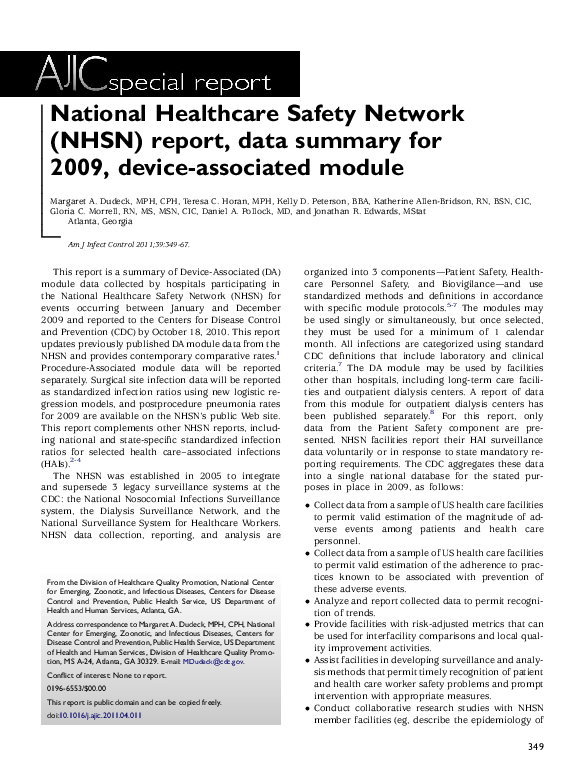 National Healthcare Safety Network (NHSN) report: Data summary for 2006 ...