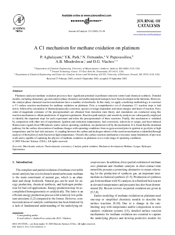 (PDF) A C1 mechanism for methane oxidation on platinum