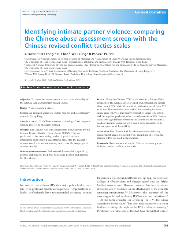 (PDF) Identifying intimate partner violence: comparing the Chinese ...