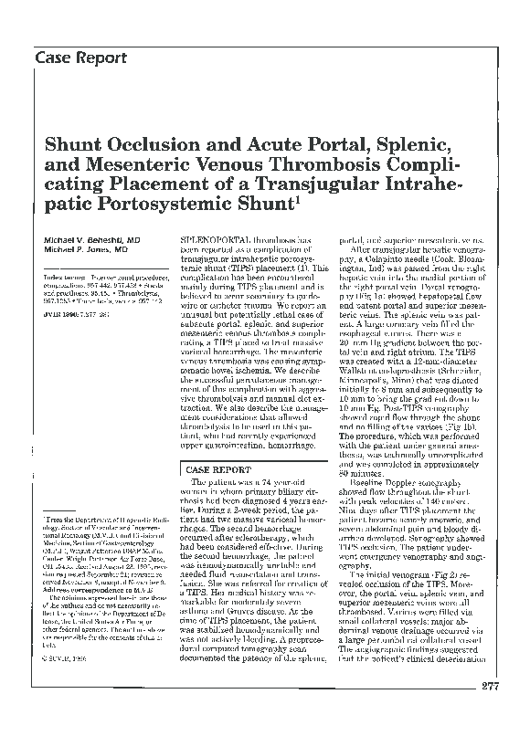 (PDF) Shunt Occlusion and Acute Portal, Splenic, and Mesenteric Venous ...