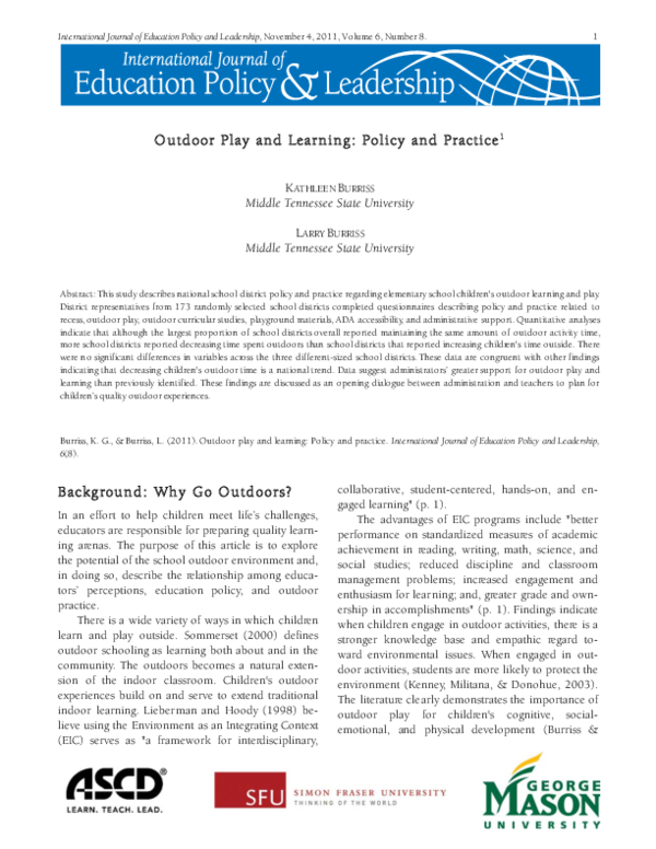 (PDF) Outdoor Play and Learning: Policy and Practice