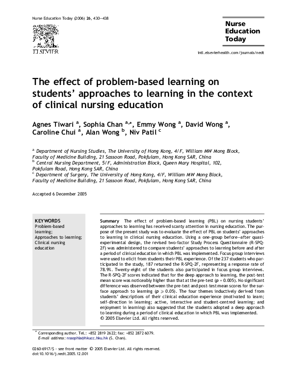 (PDF) The effect of problem-based learning on students’ approaches to ...
