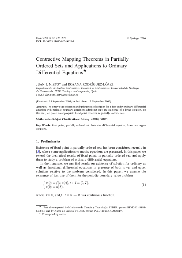 Pdf Contractive Mapping Theorems In Partially Ordered Sets And