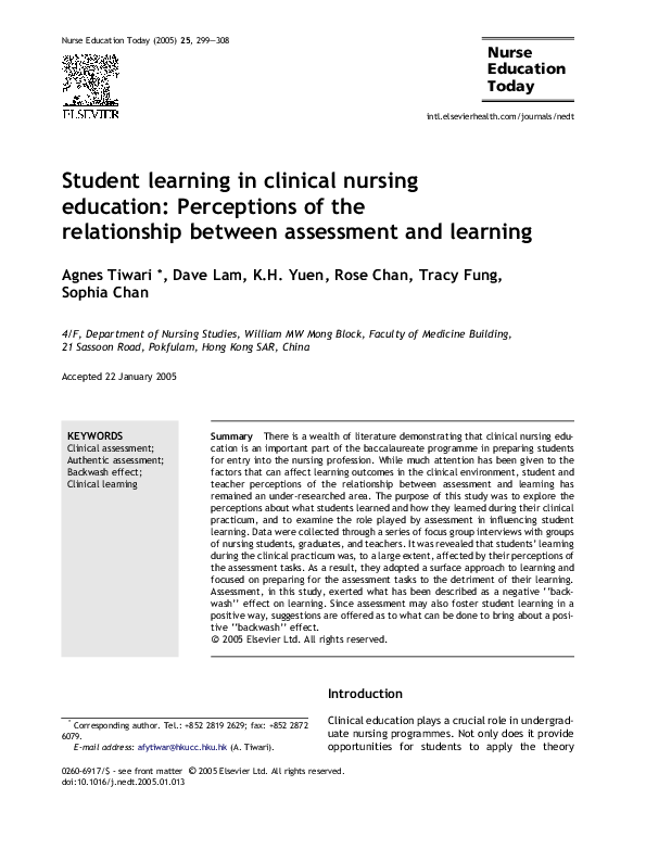 (PDF) Student learning in clinical nursing education: Perceptions of the relationship between ...