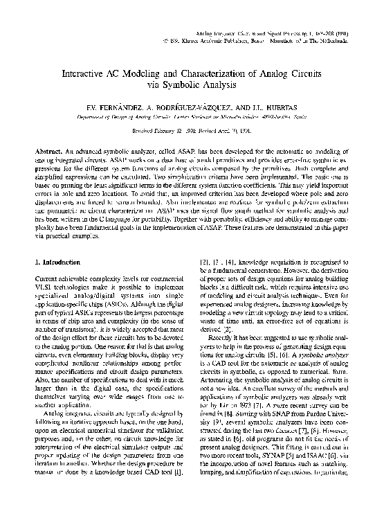 Pdf Interactive Ac Modeling And Characterization Of Analog Circuits Via Symbolic Analysis