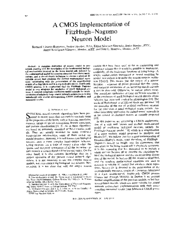 (PDF) A CMOS implementation of FitzHugh-Nagumo neuron model