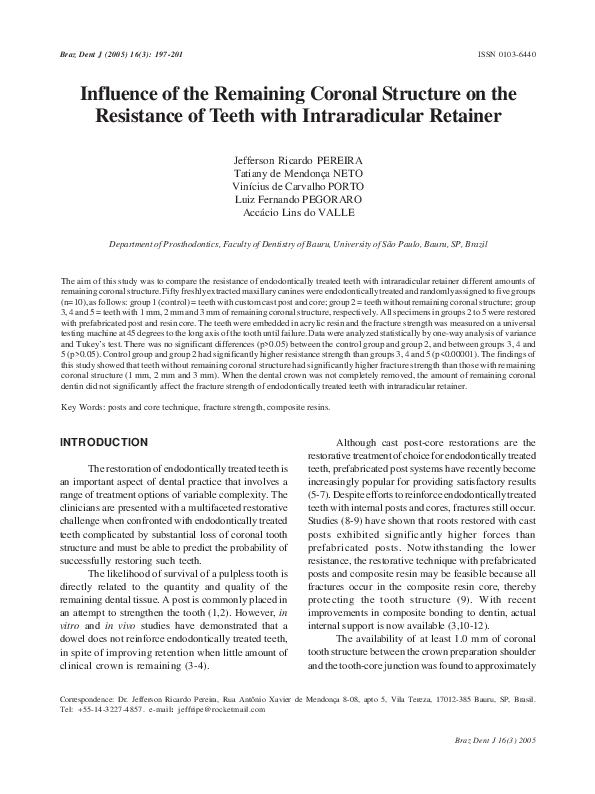 (PDF) Influence of the remaining coronal structure on the resistance of ...