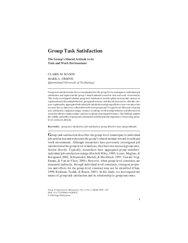 (PDF) Group Task Satisfaction: The Group's Shared Attitude to its Task ...