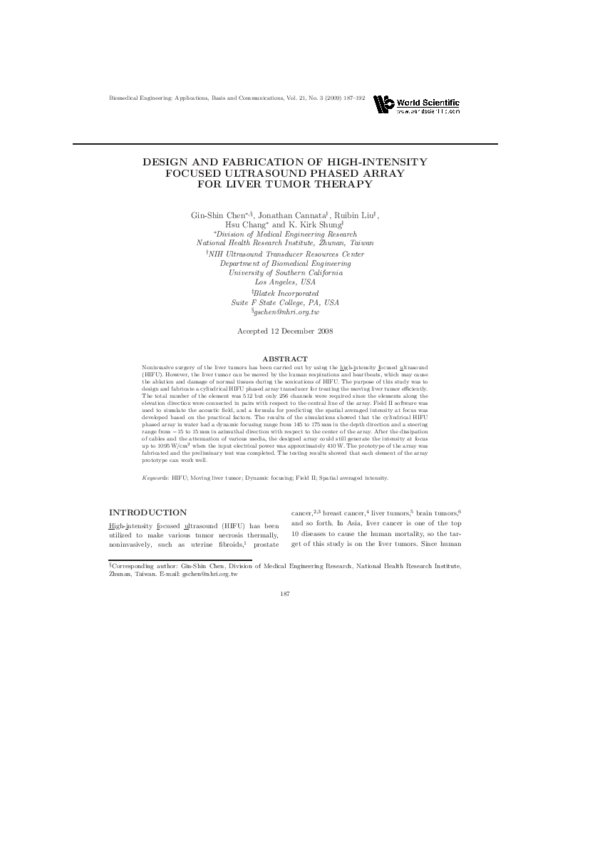 (PDF) DESIGN AND FABRICATION OF HIGH-INTENSITY FOCUSED ULTRASOUND ...