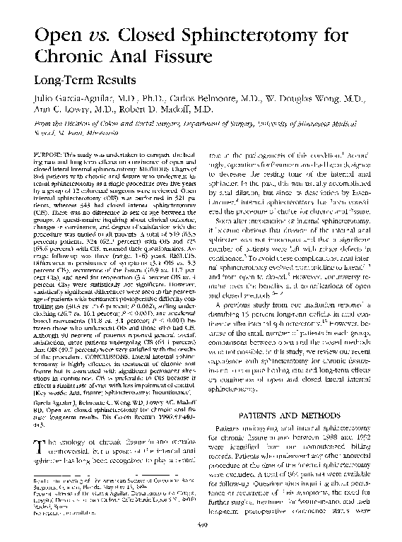 (PDF) Open vs . closed sphincterotomy for chronic anal fissure
