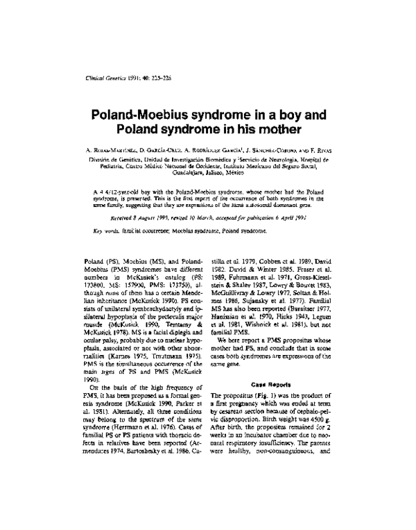 (PDF) Poland-Moebius syndrome in a boy and Poland syndrome in his mother