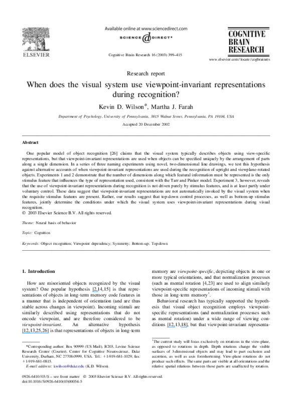 (PDF) When does the visual system use viewpoint-invariant representations during recognition