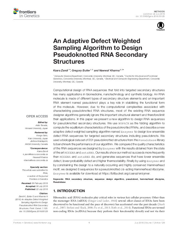 Pdf An Adaptive Defect Weighted Sampling Algorithm To Design Pseudoknotted Rna Secondary