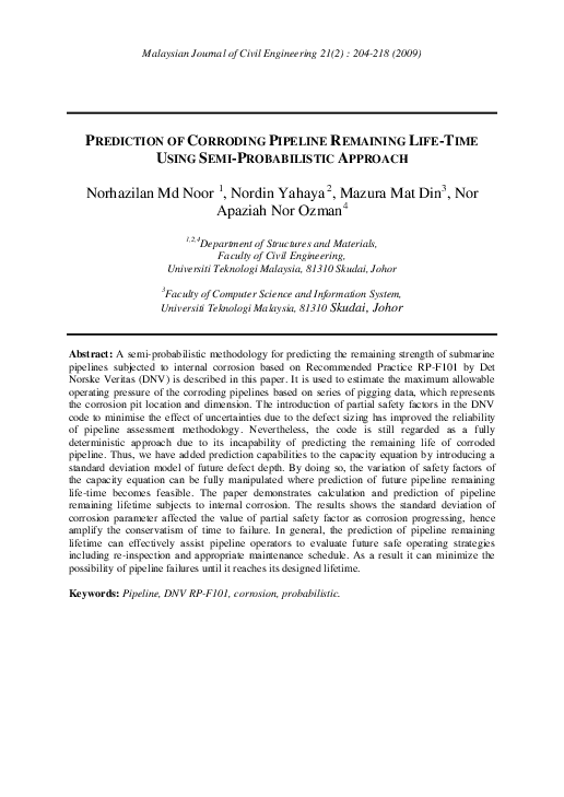 (PDF) Prediction of Corroding Pipeline Remaining Life-Time Using Semi ...