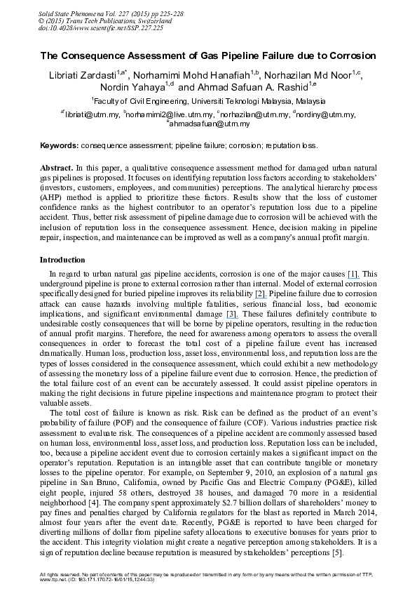 (PDF) The Consequence Assessment of Gas Pipeline Failure due to Corrosion