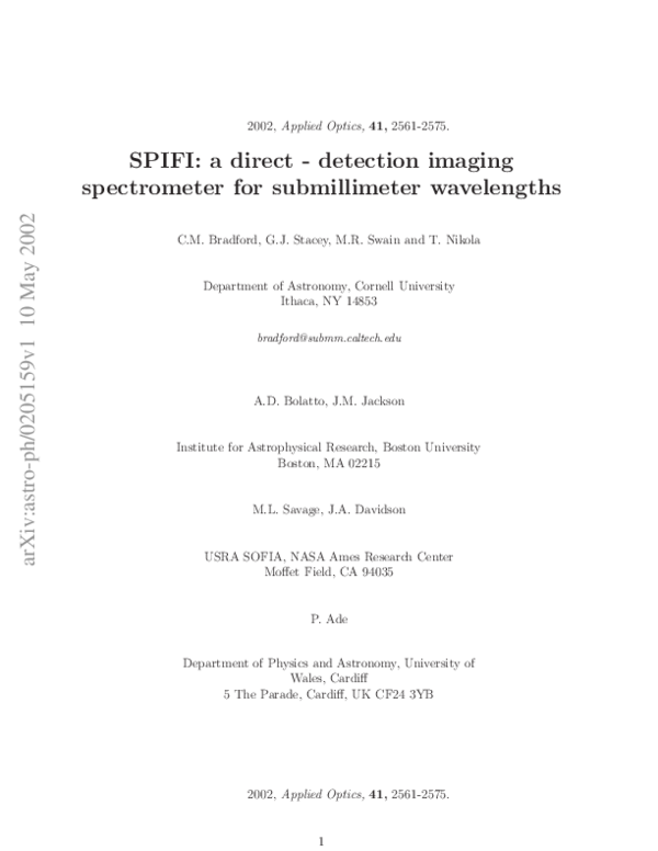 (PDF) SPIFI: a direct-detection imaging spectrometer for submillimeter ...