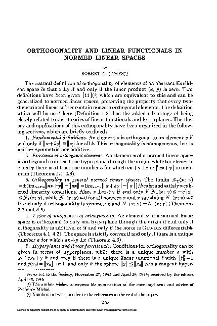 Pdf Orthogonality And Linear Functionals In Normed Linear Spaces