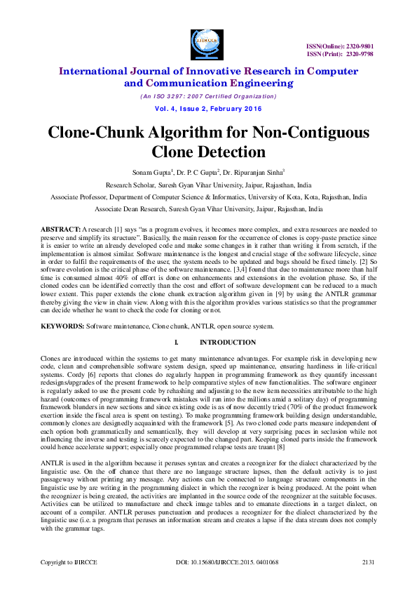 (PDF) Clone-Chunk Algorithm for Non-Contiguous Clone Detection