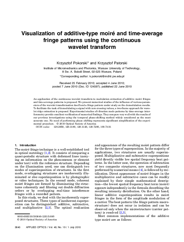 (PDF) Visualization of additive-type moiré and time-average fringe patterns using the continuous ...