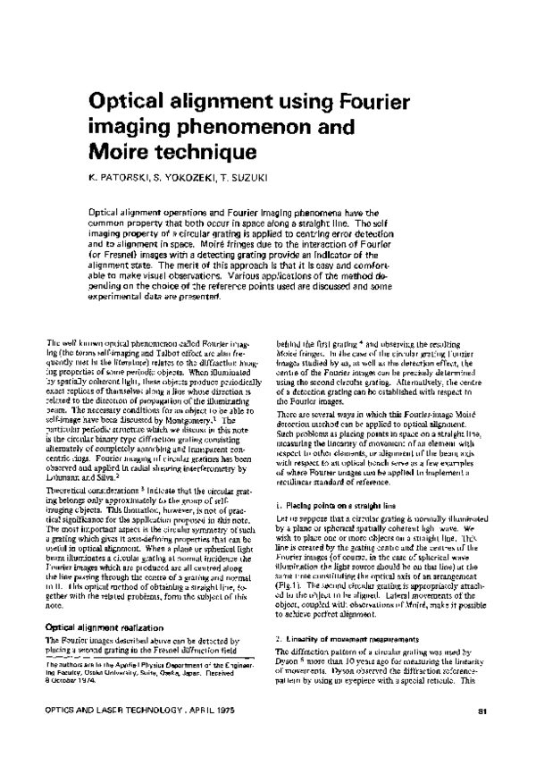(PDF) Optical alignment using Fourier imaging phenomenon and Moire technique