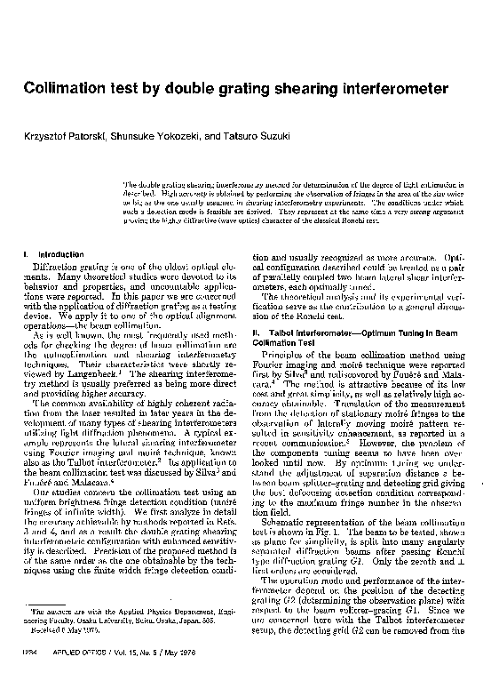 (PDF) Collimation test by double grating shearing interferometer
