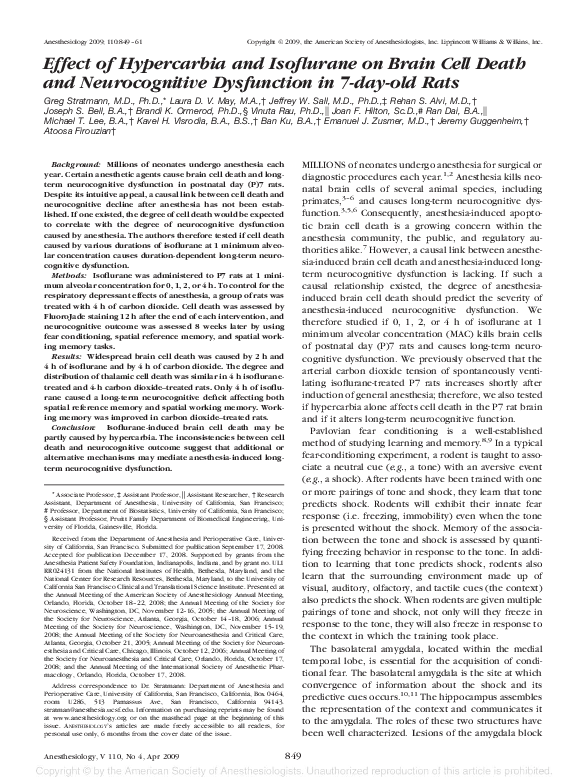 (PDF) Effect of Hypercarbia and Isoflurane on Brain Cell Death and ...