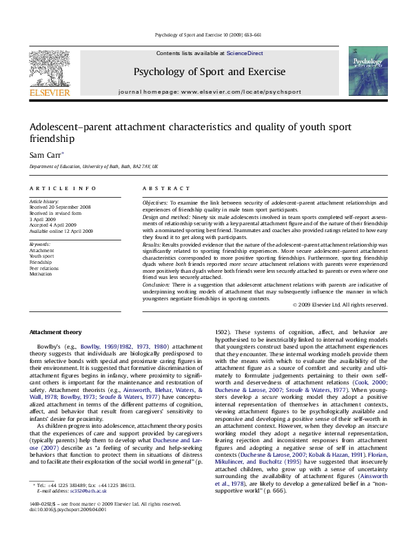 (PDF) Adolescent–parent attachment characteristics and quality of youth ...