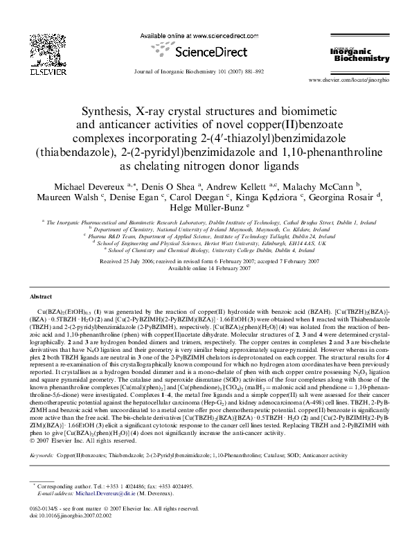 (PDF) Synthesis, X-ray crystal structures and biomimetic and anticancer activities of novel ...