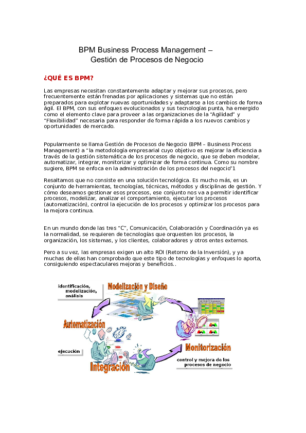 (DOC) BPM Business Process Management – Gestión de Procesos de Negocio ¿QUÉ ES BPM