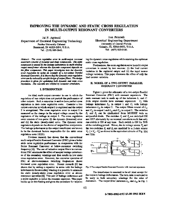 Pdf Improving The Dynamic And Static Cross Regulation In Multi Output Resonant Converters