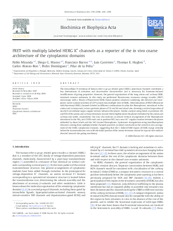 (PDF) FRET with multiply labeled HERG K + channels as a reporter of the ...