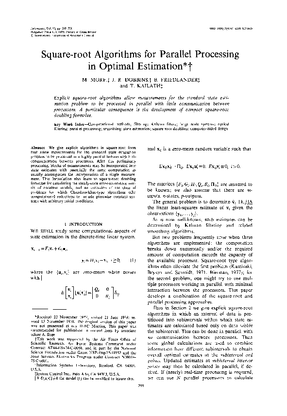 (PDF) Square-root algorithms for parallel processing in optimal estimation
