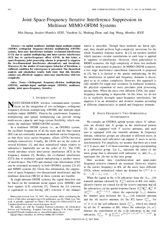 (PDF) Joint Space-Frequency Iterative Interference Suppression in Multiuser MIMO-OFDM Systems