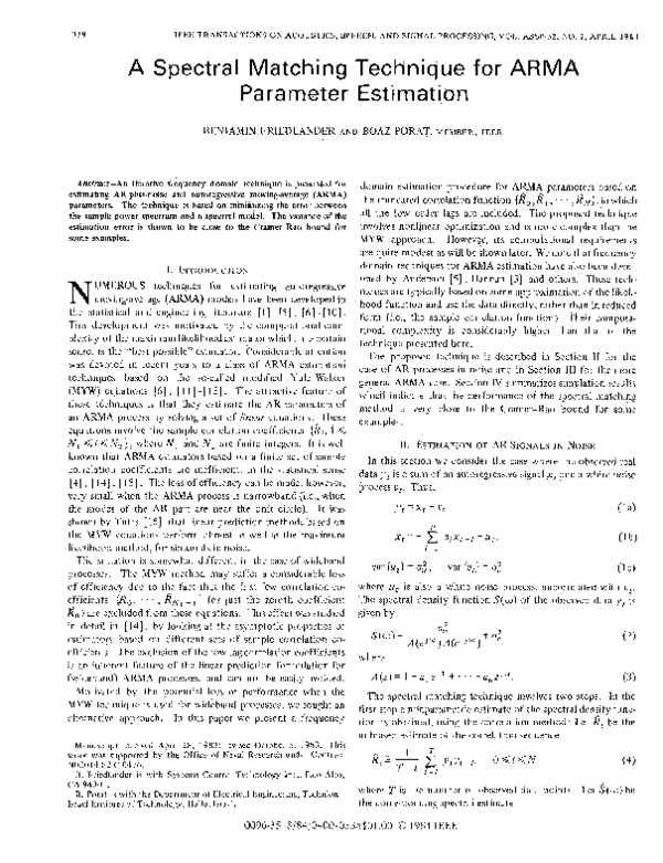 (PDF) A Spectral Matching Technique for ARMA Parameter Estimation